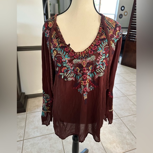 Johnny Was | Tops | Johnny Was Red Top Vneck Blouse Long Sleeve Floral ...